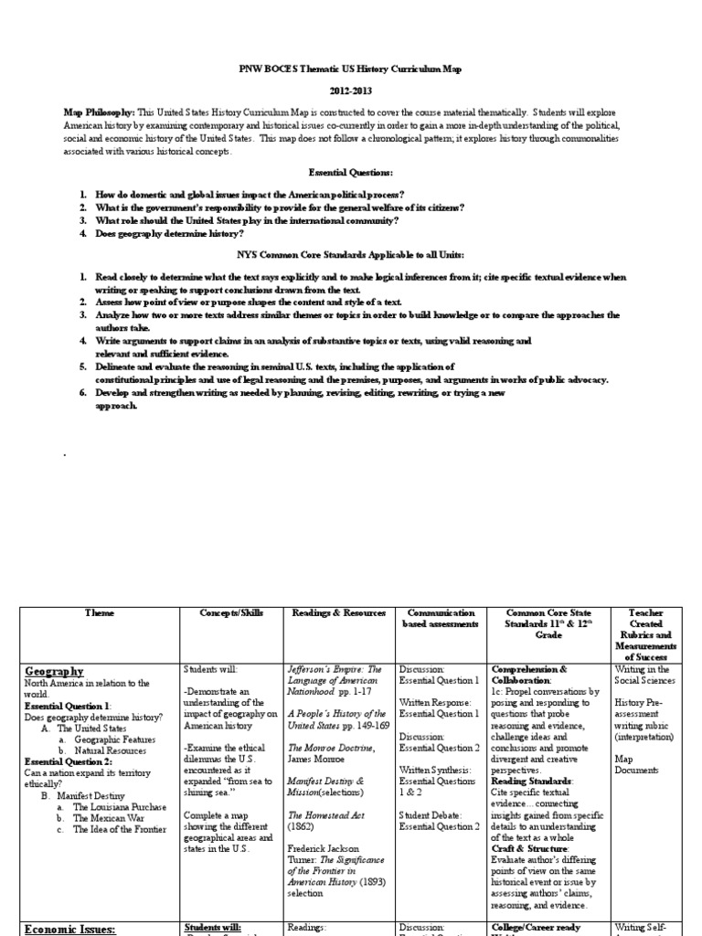 Thematic US History Curriculum Map | PDF | Abraham Lincoln | Rhetoric