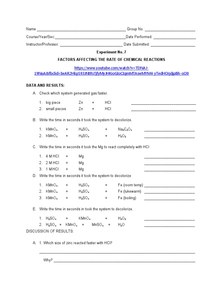 Factors Affecting the Rate of Chemical Reactions: An Analysis of ...