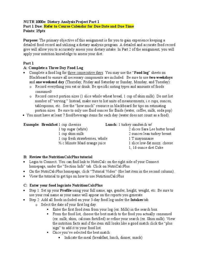 Part 1-Dietary Analysis Assignment | PDF | Foods | Milk