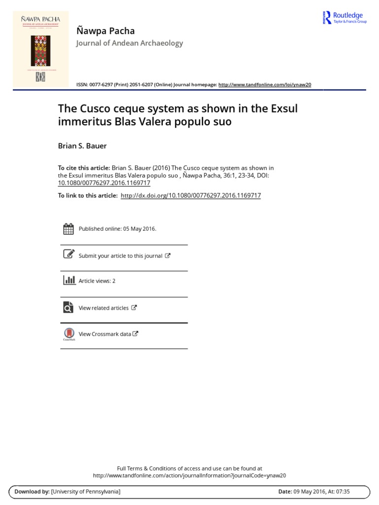Bauer - 2016 (The Ceque System) | PDF | Inca Empire | Peru