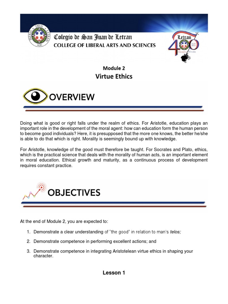 Ethics Module 2 - Virtue Ethics | PDF | Virtue Ethics | Virtue