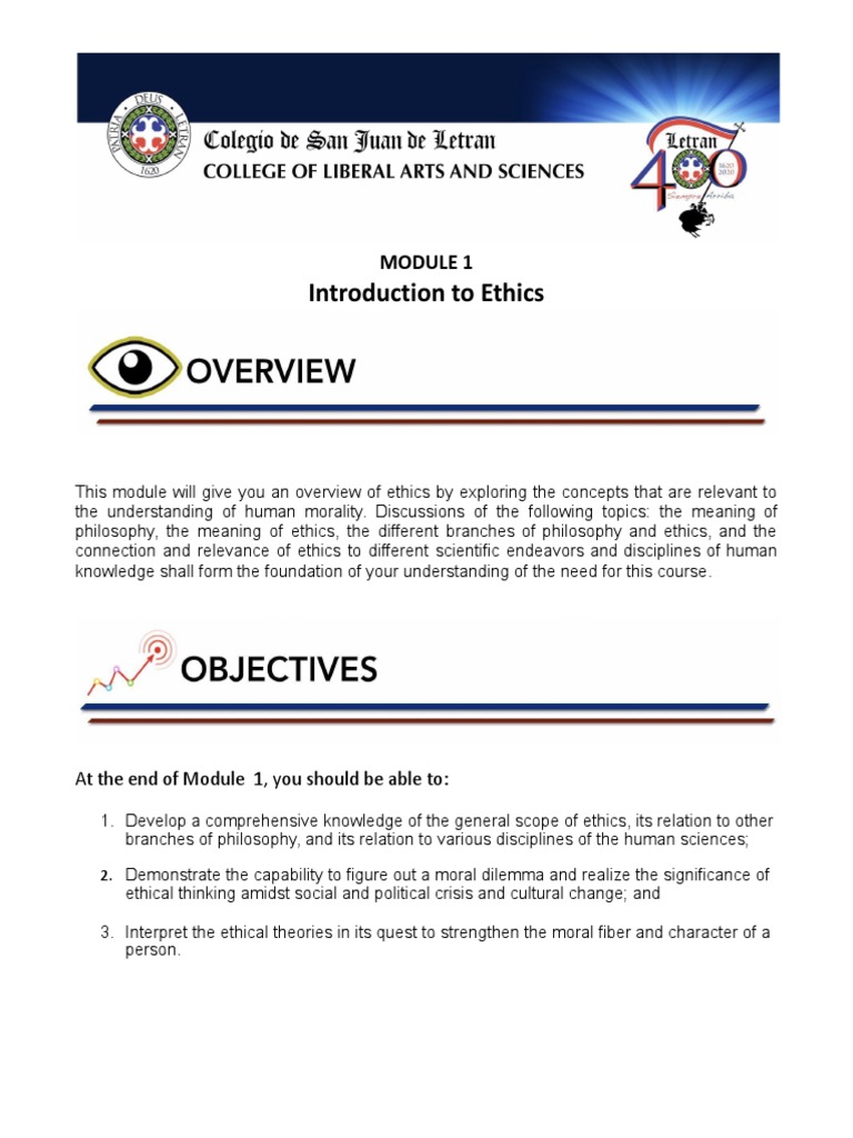 Ethics Module 1 - Introduction | PDF | Morality | Theory