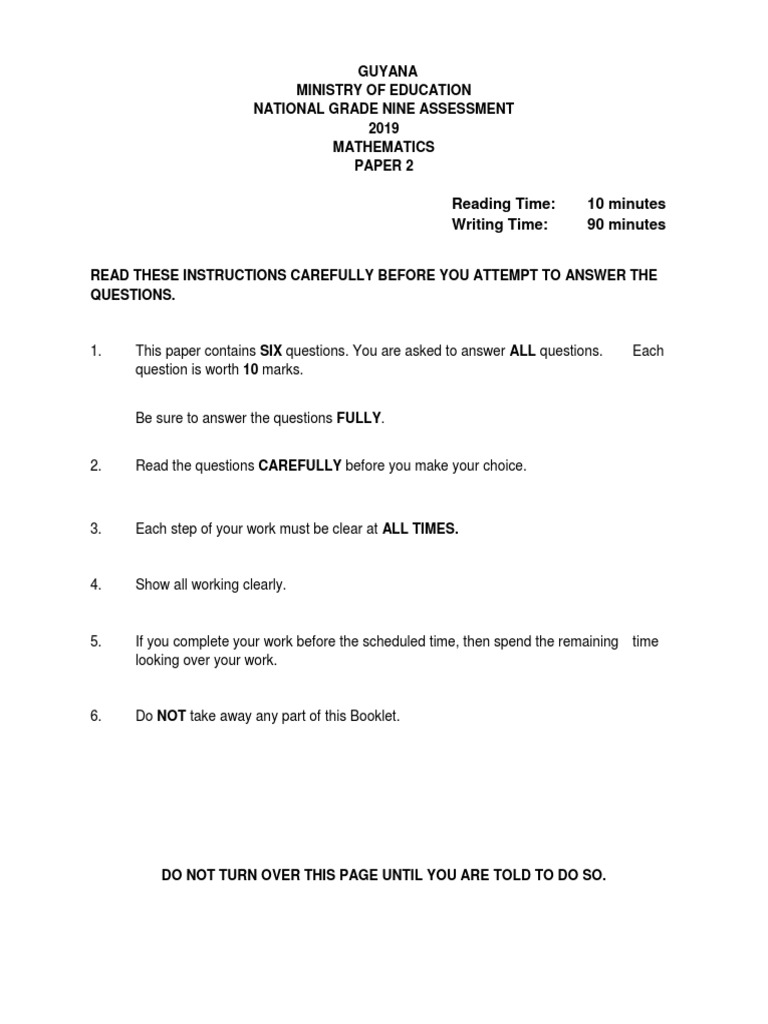 Grade 9 Math Exam Paper | PDF | Area | Circle