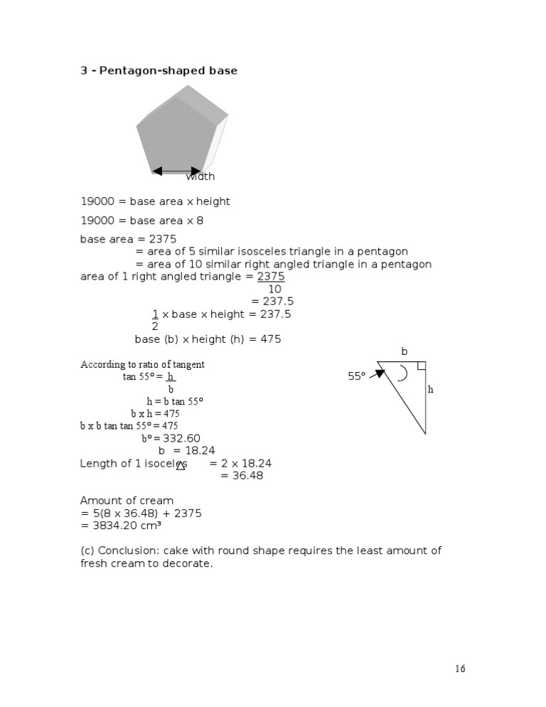 Pentagon Base Area and Cream Calculation | PDF