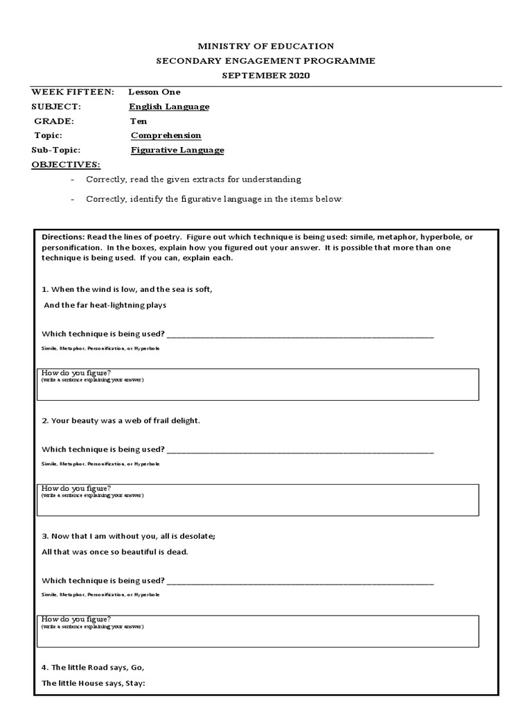 Grade 10 English Language Week 15 Lesson 1 | PDF | Metaphor | Applied ...