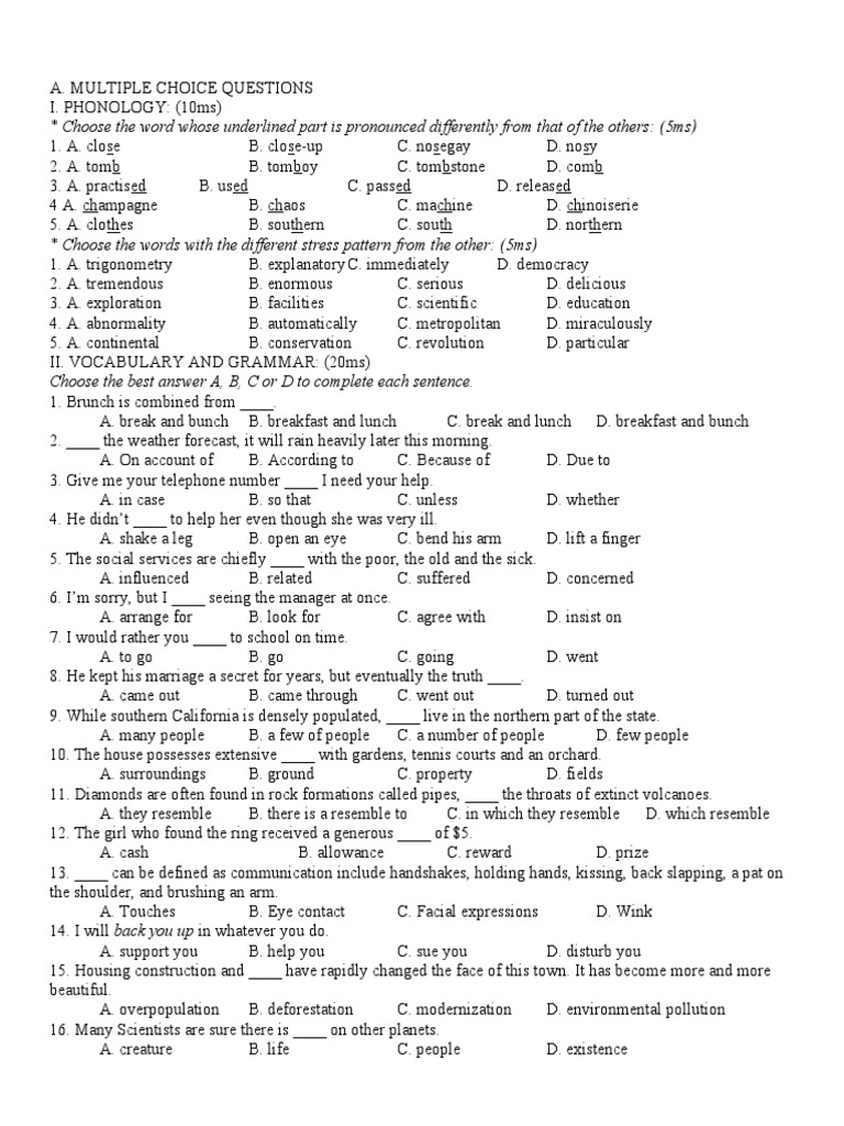 Phonology and vocabulary multiple choice questions | PDF | Laser | Sun