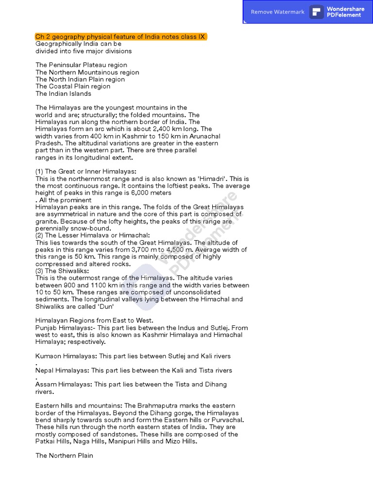 Geography of India: Chapter 2 Notes | PDF | Himalayas | Indus River