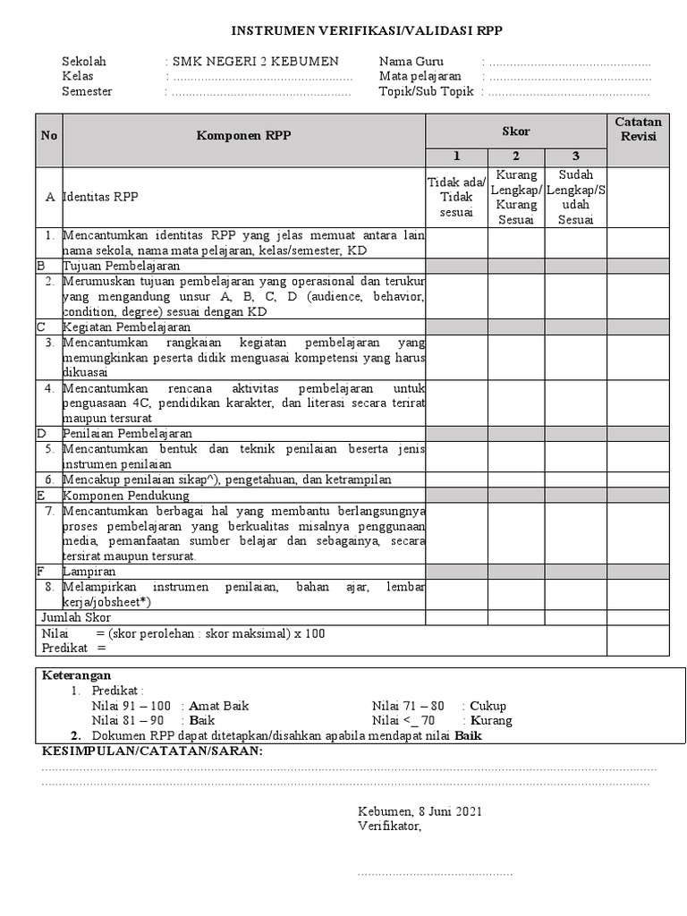 Instrumen Verifikasi RPP | PDF