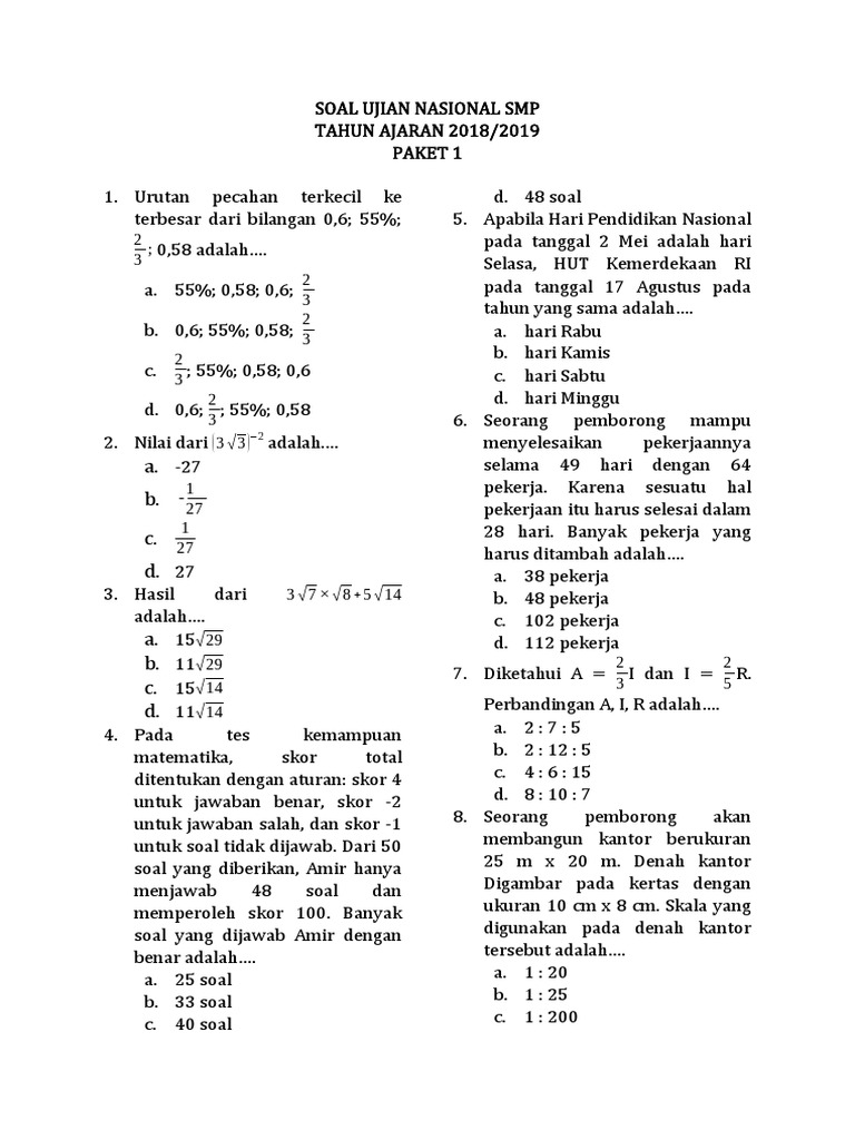 Soal Ujian Nasional SMP | PDF