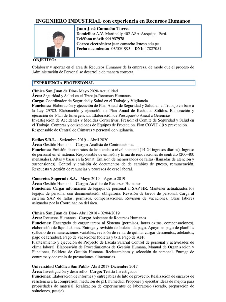 CV Documentado Juan Camacho Torres | PDF | Gestión de recursos humanos | Salario