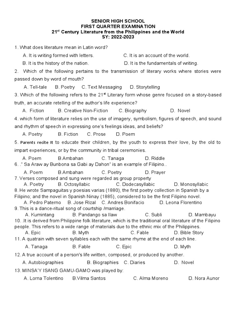 G12 - 1st-Century-Literature-from-the-Philippines-and-the-World | PDF ...