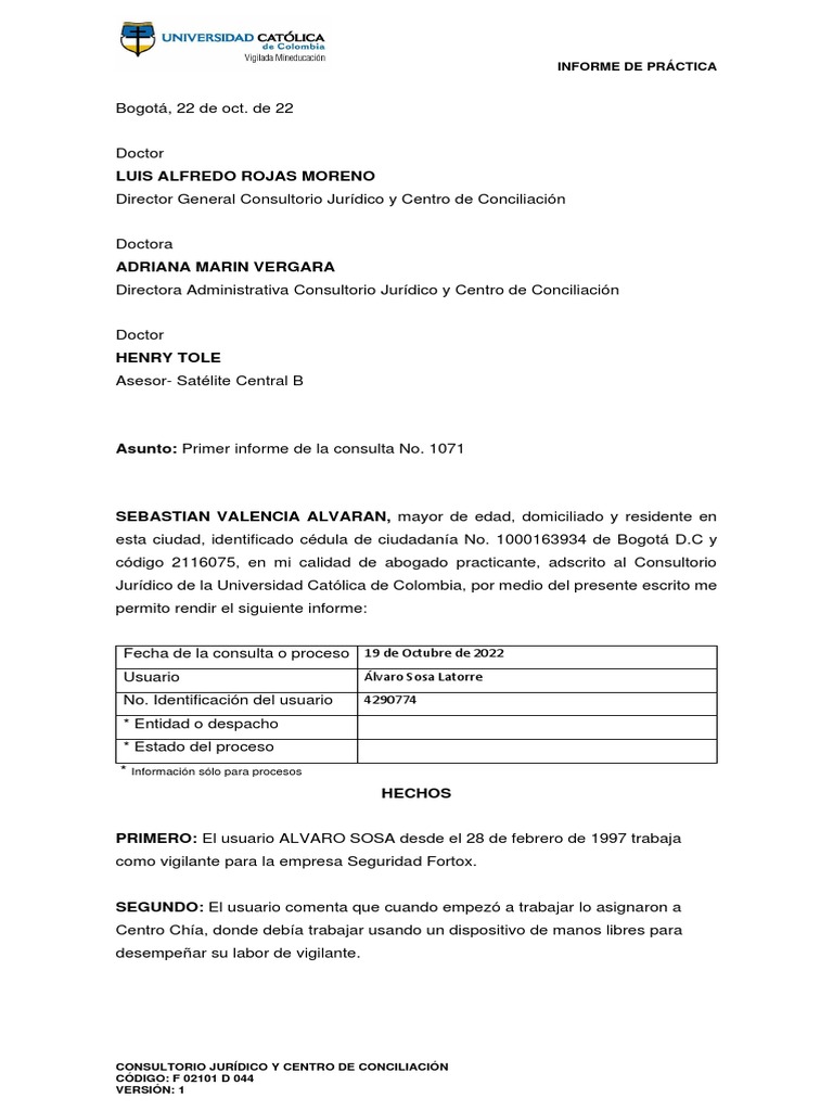Formato Informe de Practica Consulta 1071 | PDF | Salario mínimo | Pensión