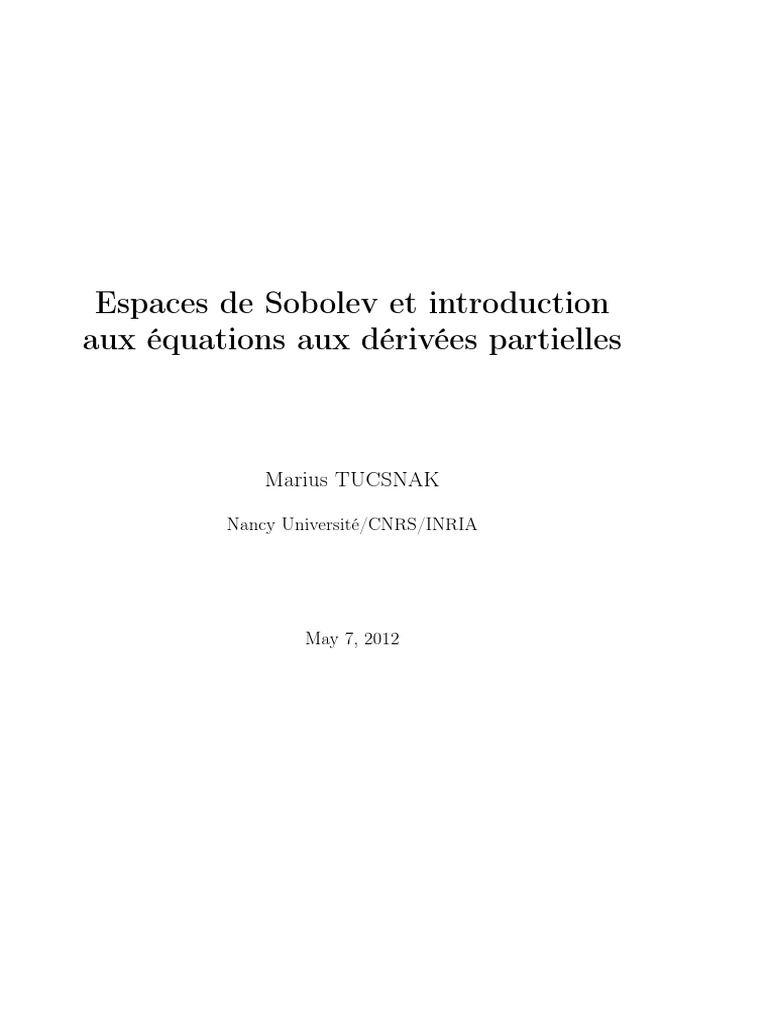 Espaces de Sobolev Et Introduction Aux e | PDF | Distribution (Mathématiques) | Compacité ...