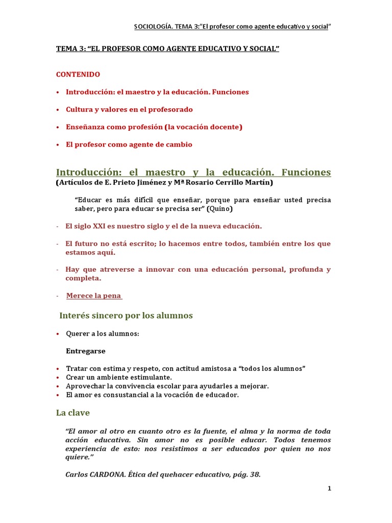 Tema 3 El Profesor Como Agente Educativo Y Social Pdf Maestros