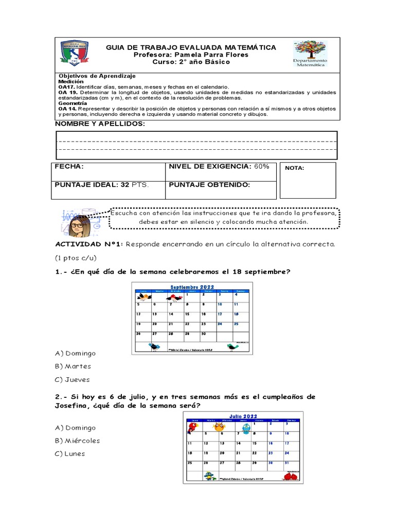 2°b-Guia de Trabajo Evaluada Matemática | PDF
