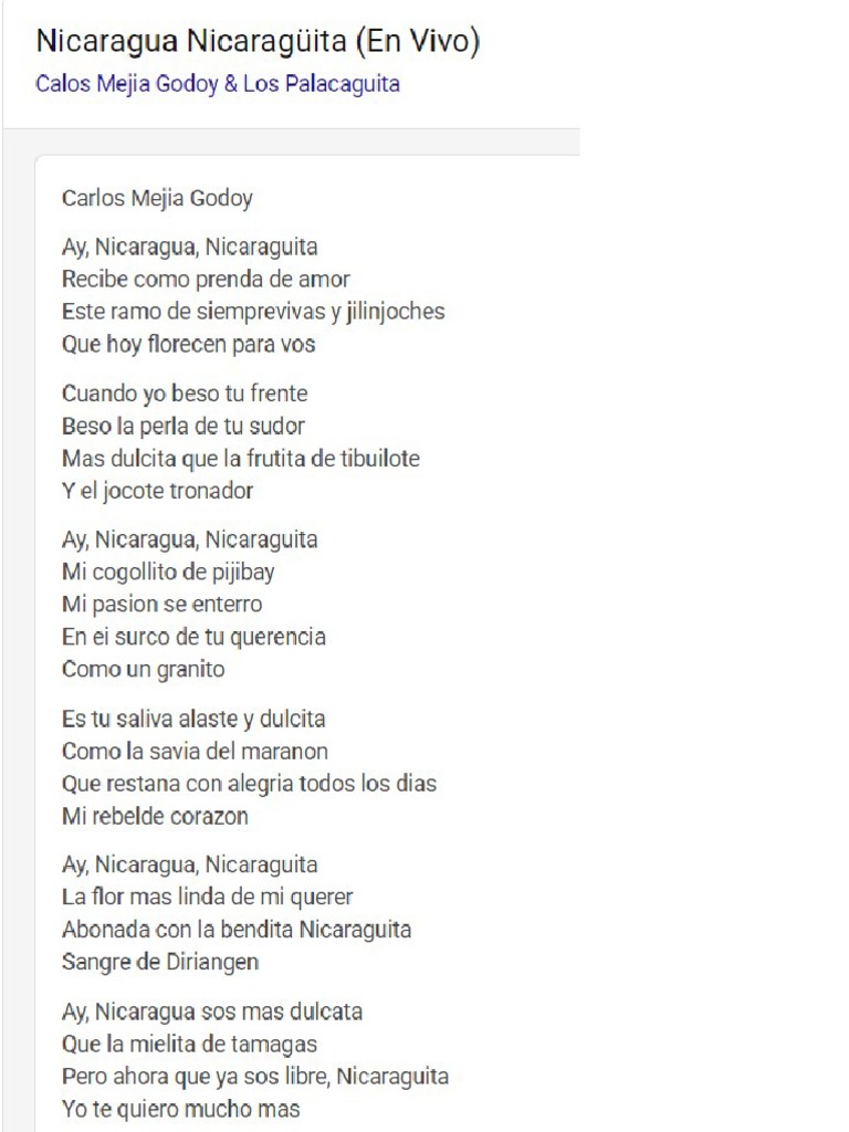 Letra Nicaragua Nicaraguita | PDF
