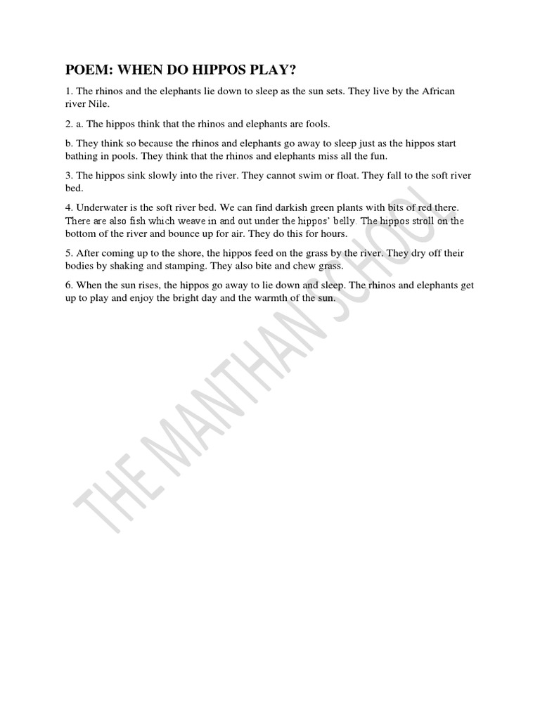 Poem Hippos Play | PDF