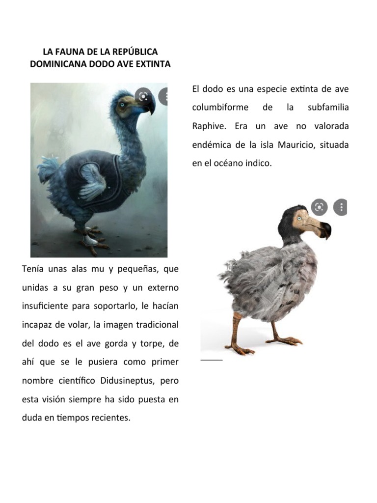 La Fauna de La República Dominicana Dodo Ave Extinta | PDF