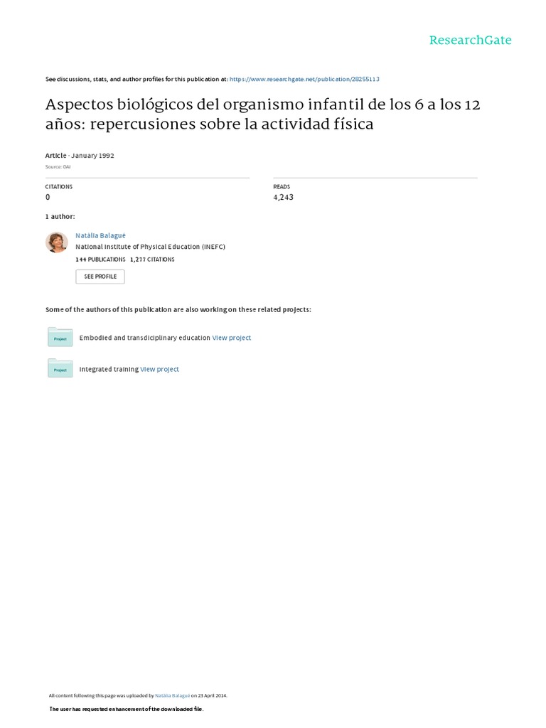 Aspectos Biologicos Del Organismo Infantil de Los | PDF ...