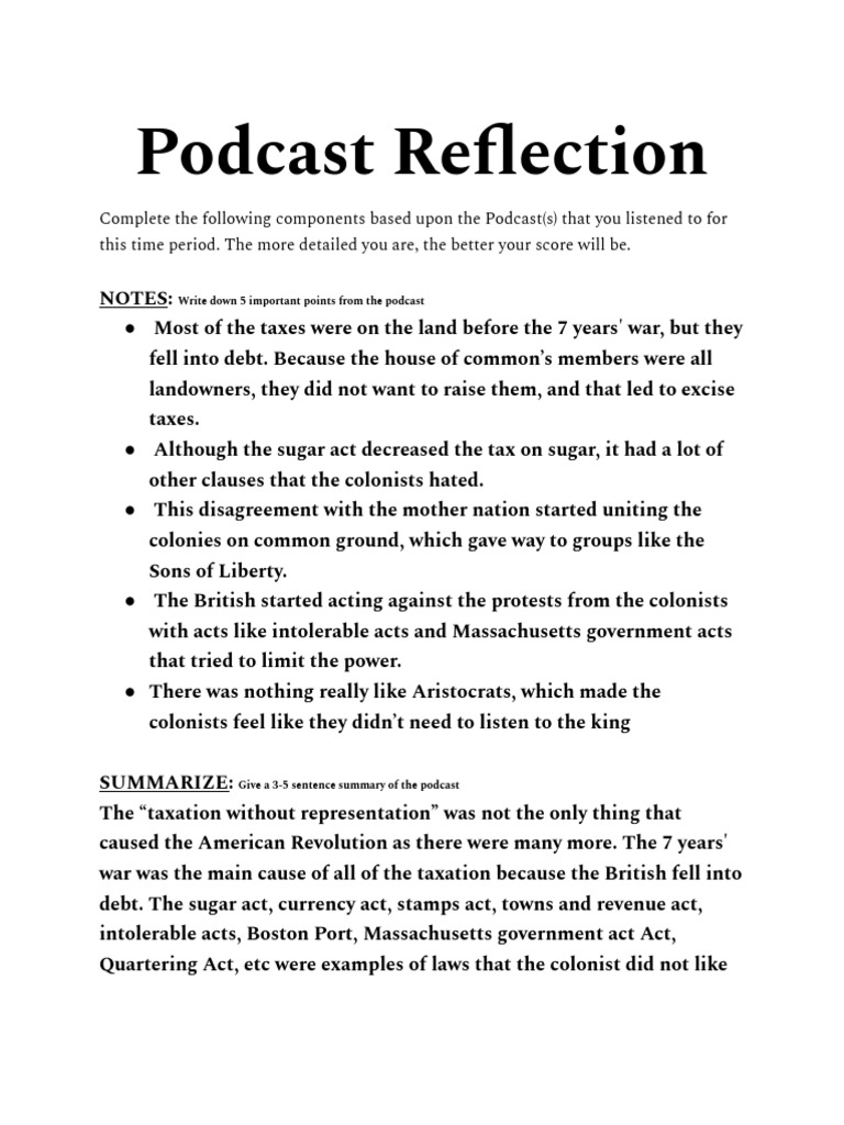 Podcast Reflection ELA Outline | PDF | Taxes | The United States