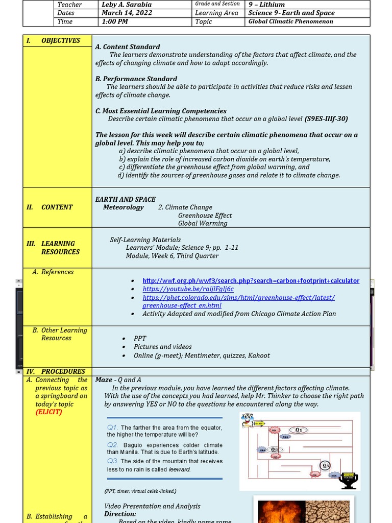 LP-Science 9 - QTR 3 - w4 | PDF | Climate Change | Climate