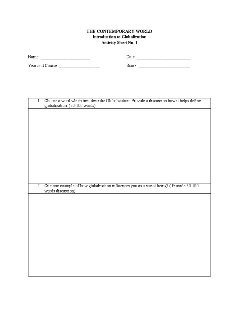 TCW Module 1 Lesson 1 Activity Sheet | PDF