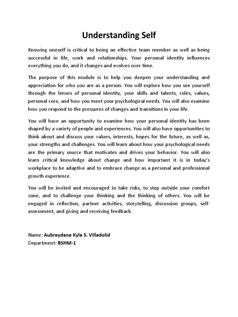 UTS - Self Test | PDF | Identity (Social Science) | Psychology