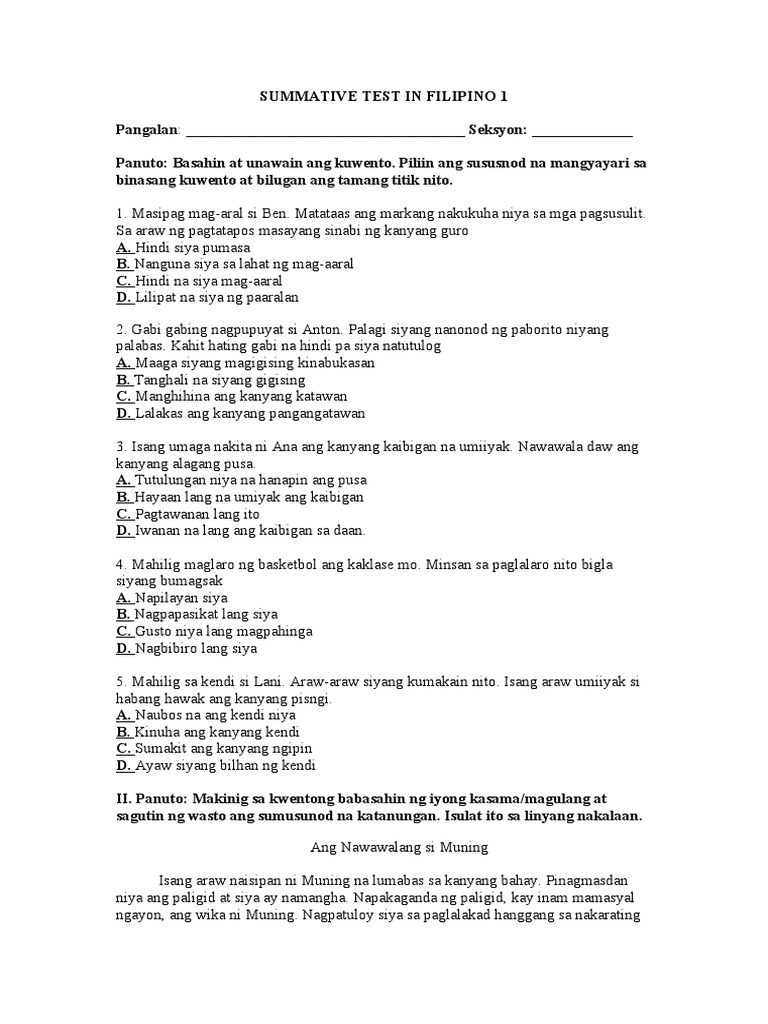 3rd Summative in Filipino | PDF