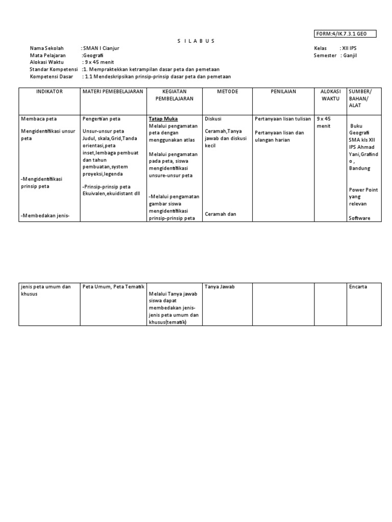SILABUS Geografi Kelas XII KTSP | PDF