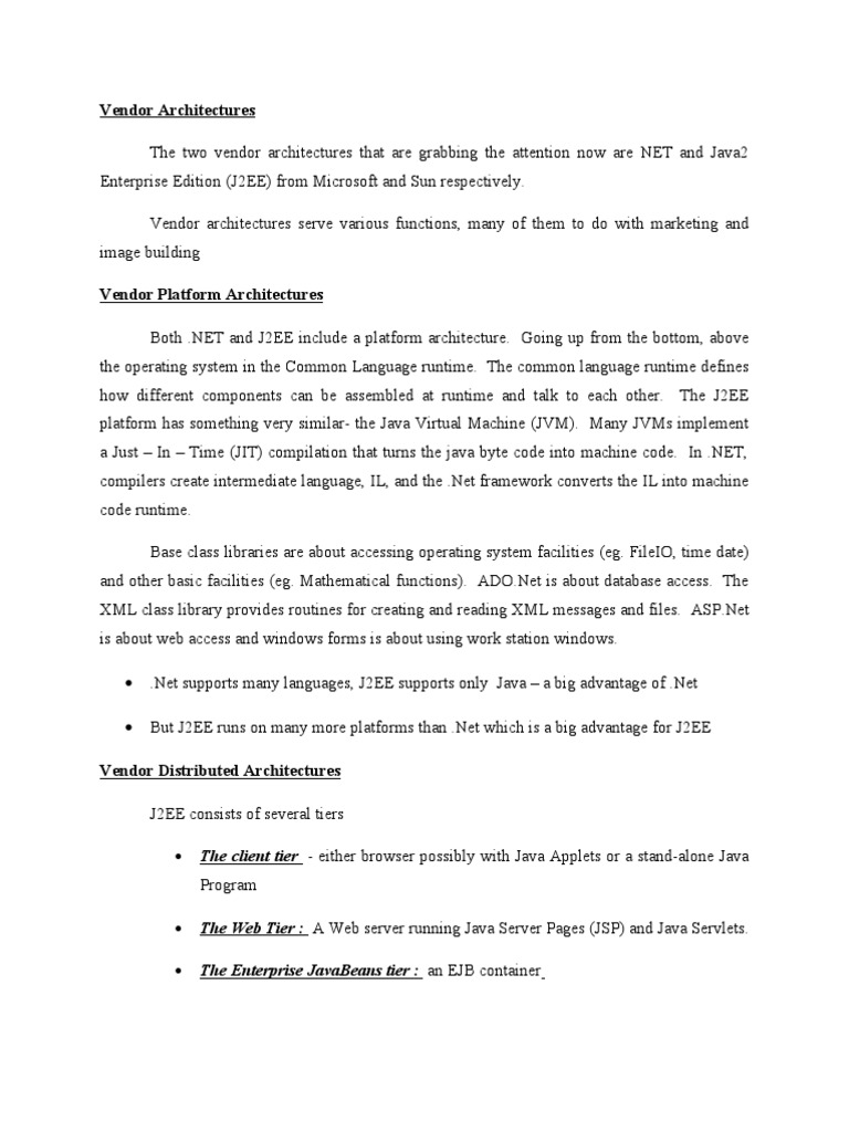 Vendor Architectures: The Client Tier - Either Browser Possibly With Java Applets or A Stand ...