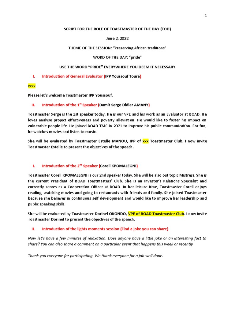 Toastmasters Meeting Script | PDF | Communication | Human Communication