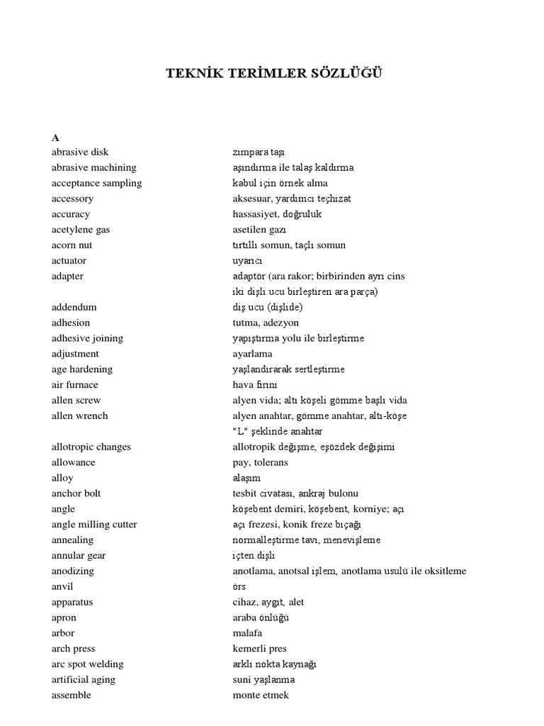 Teknik Terimler Sözlüğü.. | PDF