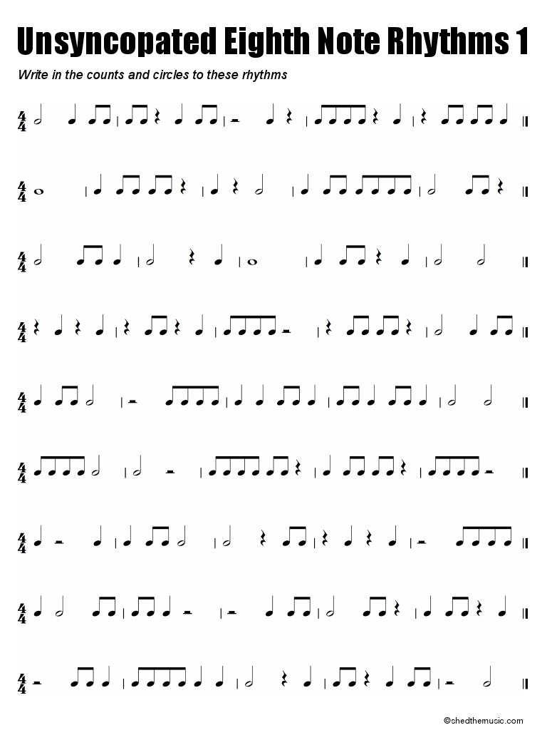 Unsyncopated Eighth Note Rhythms 1 | PDF