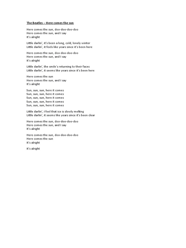 The Beatles - Here Comes The Sun (Letra) | PDF