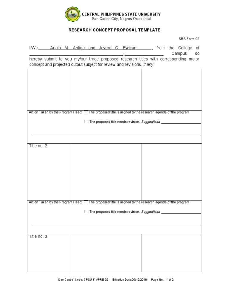 SRS Form 02 Research Concept Proposal | PDF