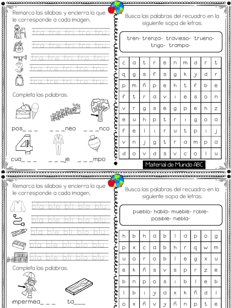 Actividades con Sílabas Trabadas | PDF