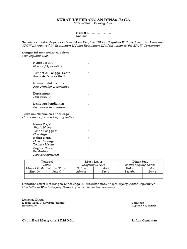 Surat Keterangan Dinas Jaga | PDF