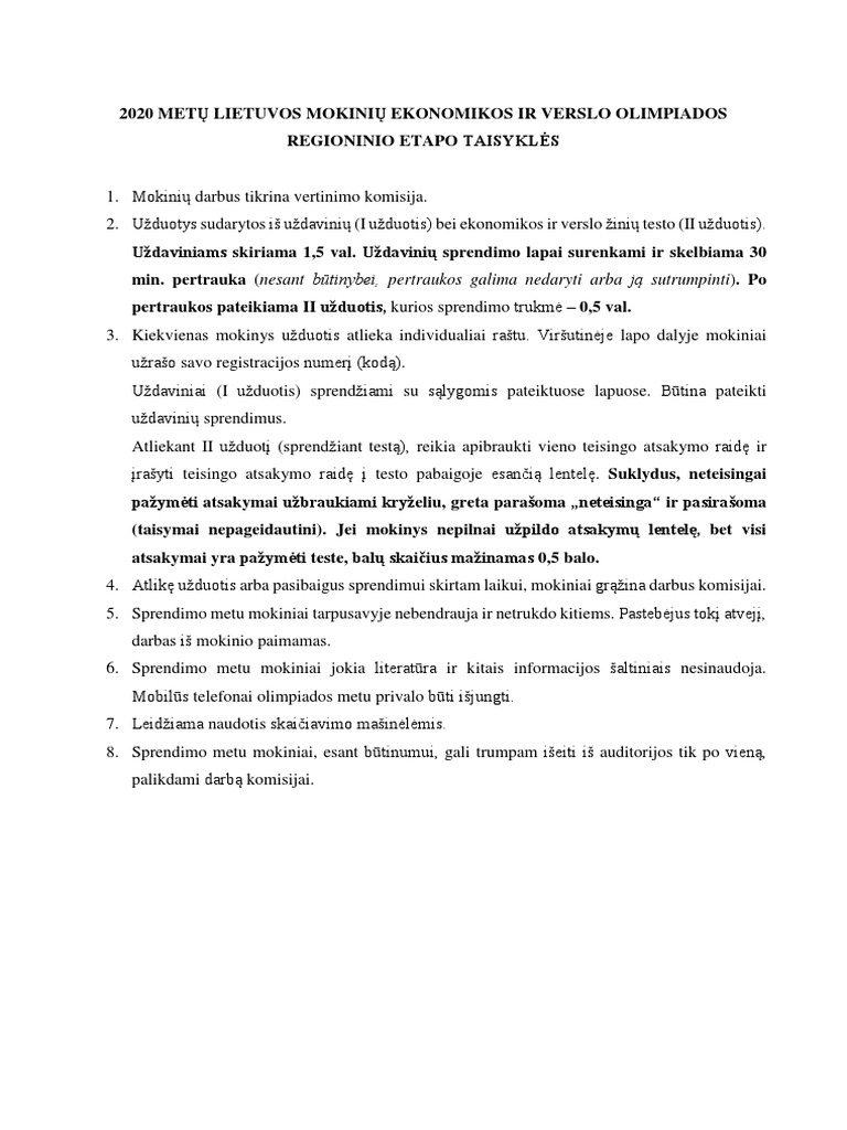 Ekonomikos Ir Verslo Olimpiados Regionines Uzduotys | PDF