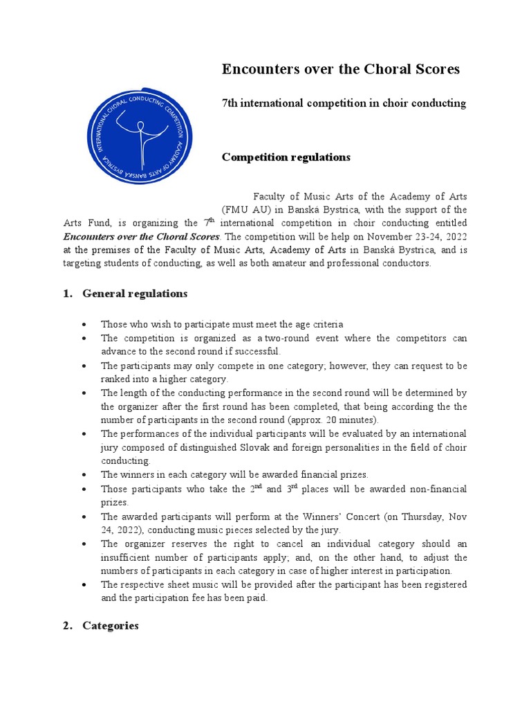 Competition Regulations 2022 | PDF | Choir | Choral Music