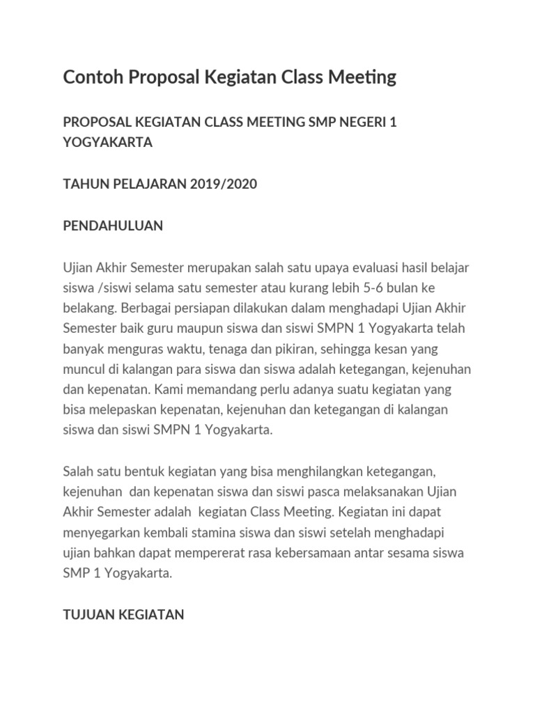 Contoh Proposal Kegiatan Class Meeting | PDF