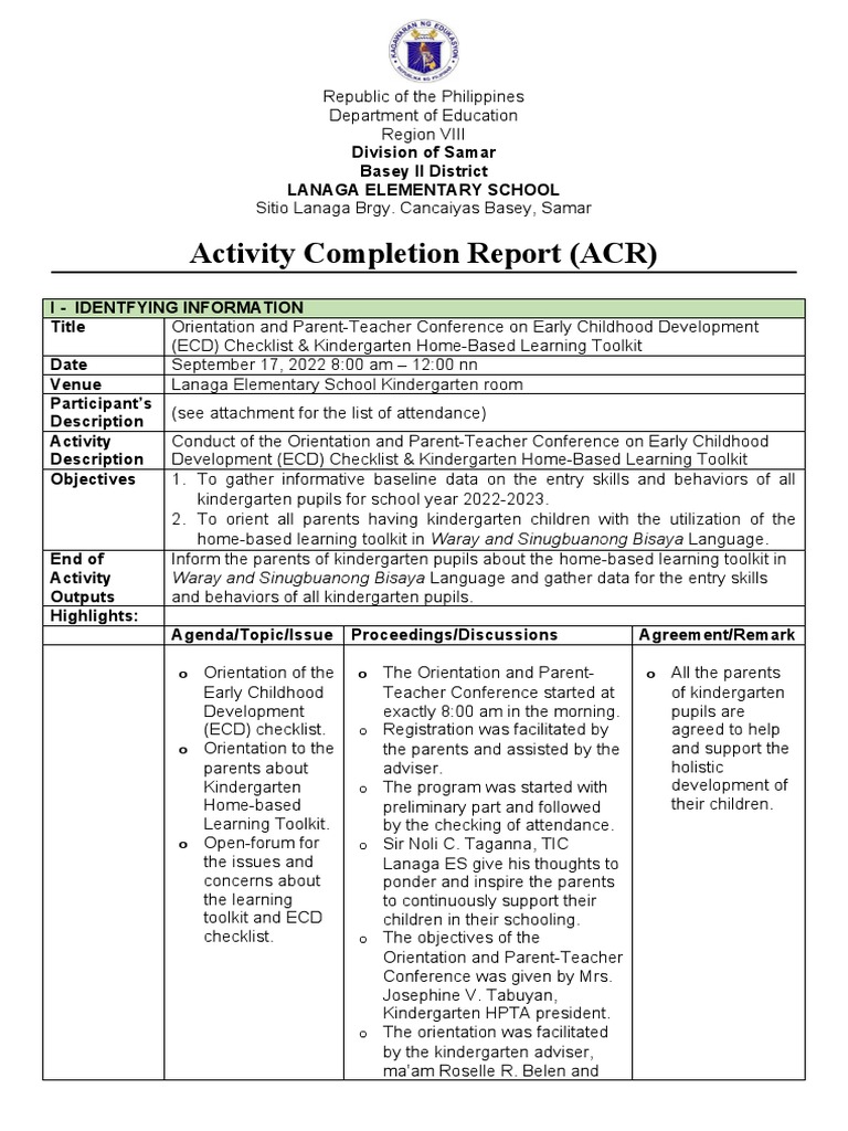 Acr Eccd Orientation Sy 2022-2023 | PDF | Learning | Behavior Modification