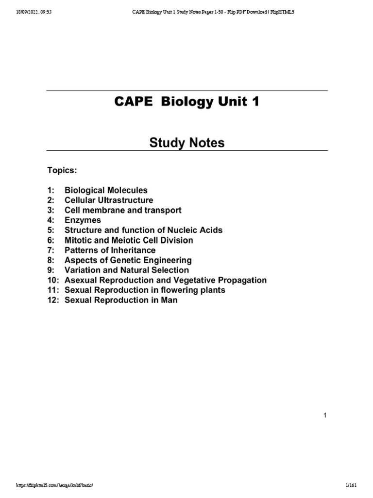 CAPE Biology Unit 1 Study Notes Pages 1-50 - Flip PDF Download ...