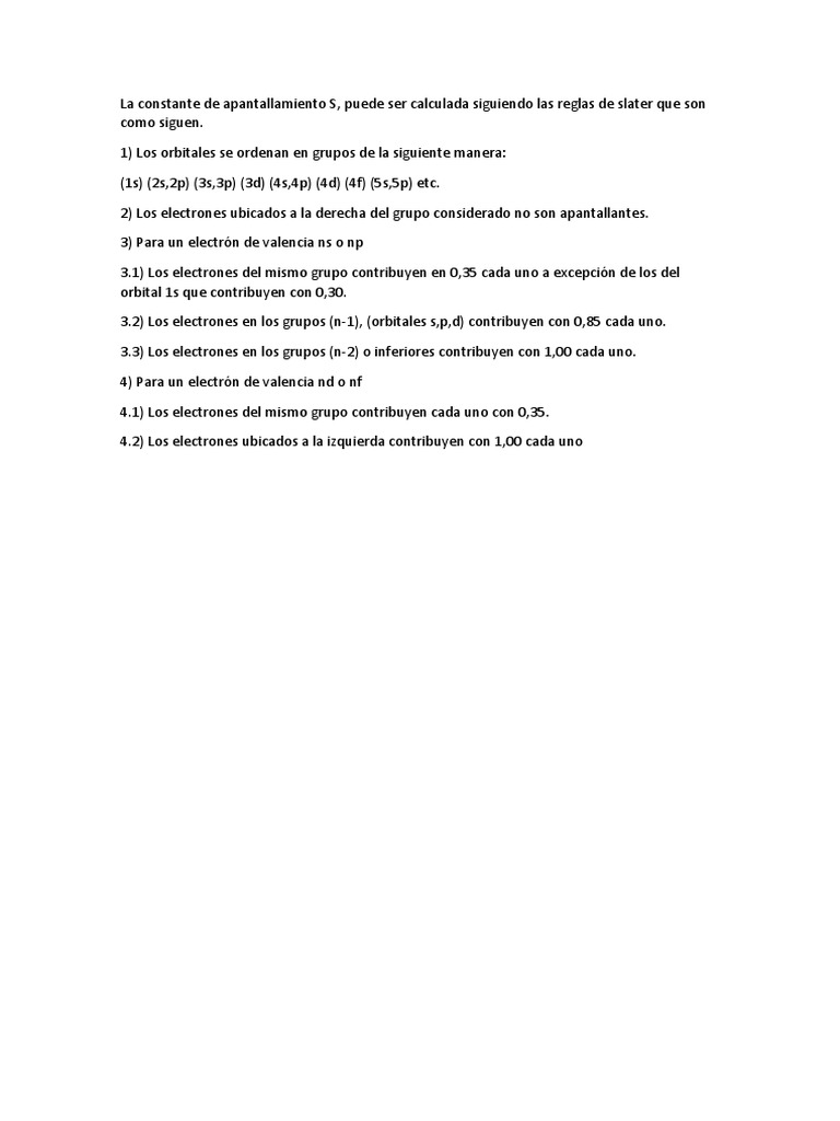 Reglas de Slater | PDF