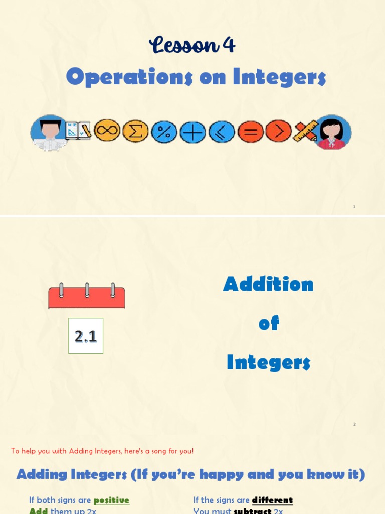 Topic 4 Operations On Integers | PDF | Subtraction | Integer