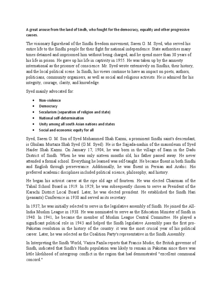 GM Syed | PDF | Pakistan | Sindh