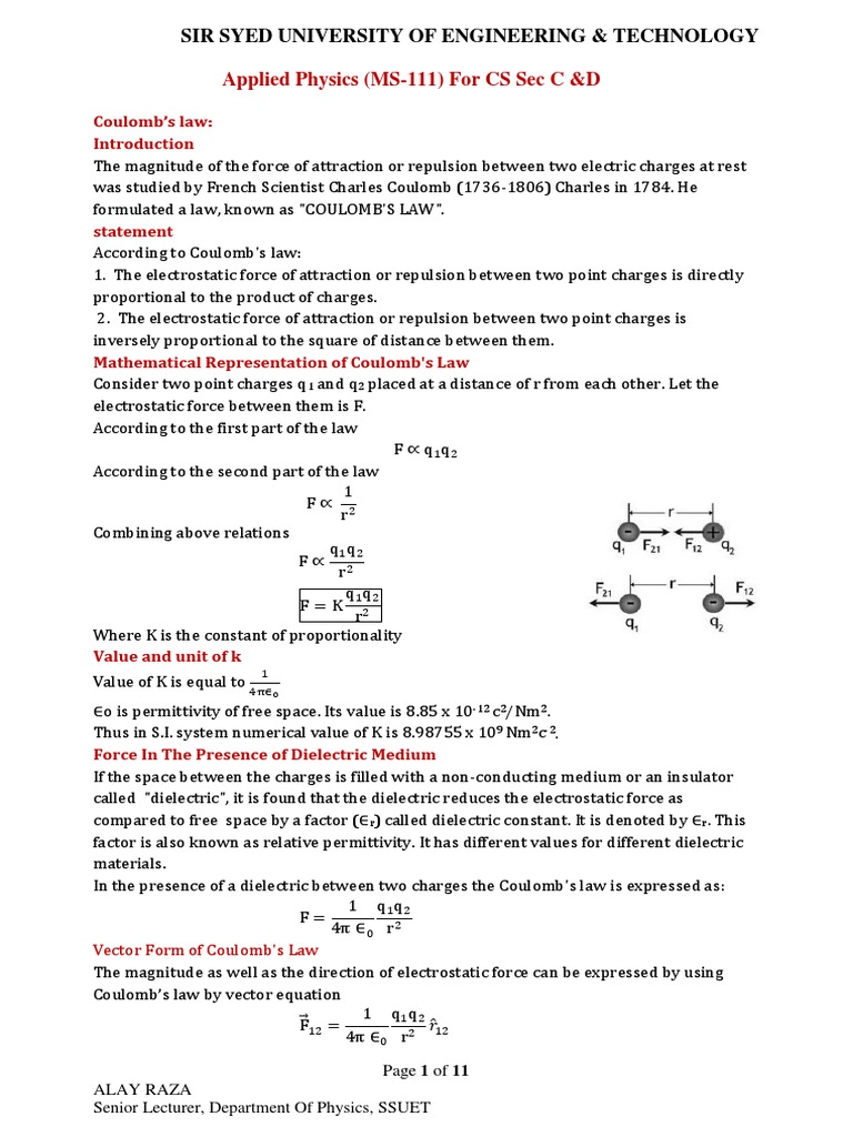 Coulombs Law and Electric Field | PDF | Flux | Electrostatics