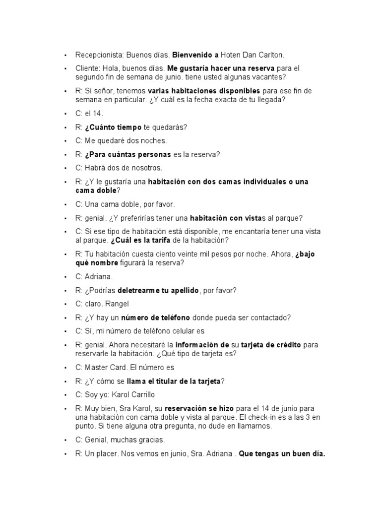 Recepcionista Dialogo | PDF