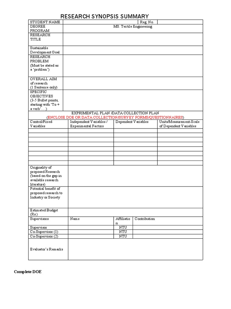 1 Page Research Synopsis Summary | PDF
