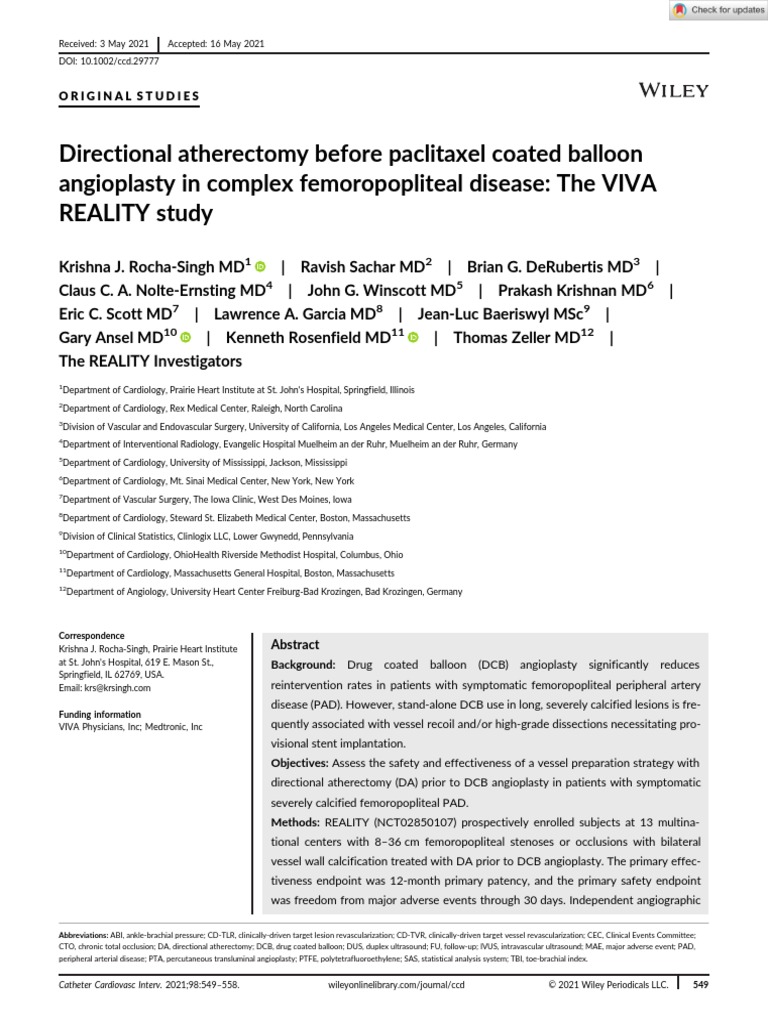 Cathet Cardio Intervent - 2021 - Rocha Singh - Directional Atherectomy ...