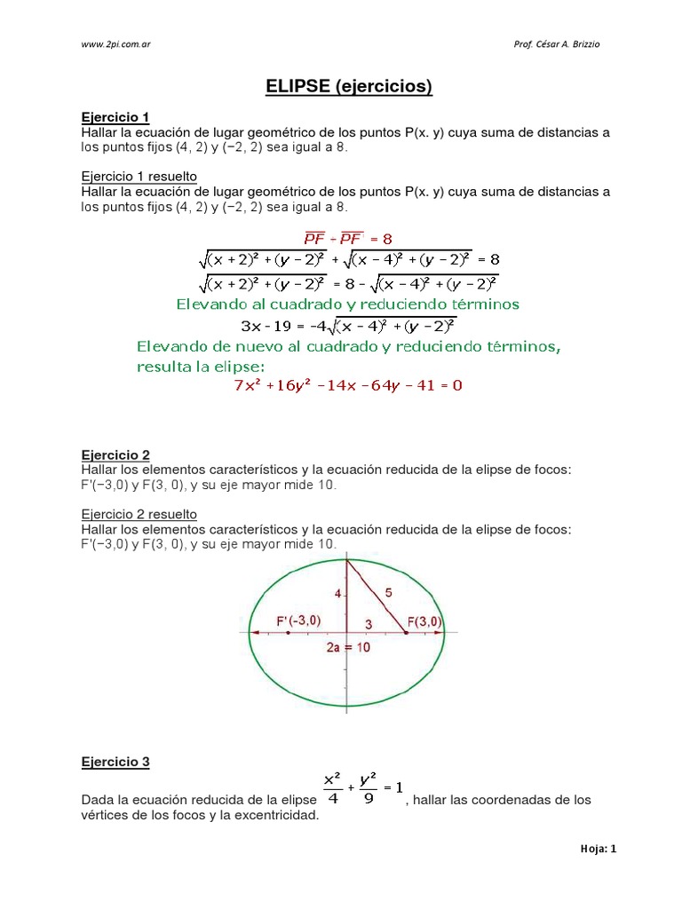 ELIPSE - Ejercicios Resueltos | PDF | Elipse | Objetos matemáticos